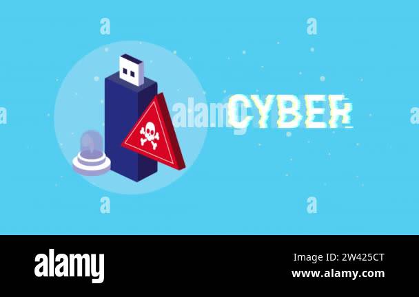 cyber security animation with usb memory and alarm light Stock Video ...