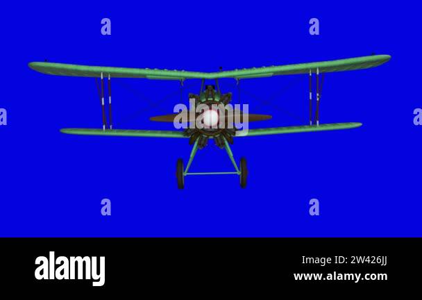 Animated propeller biplane airplane. Front view. Realistic physics ...
