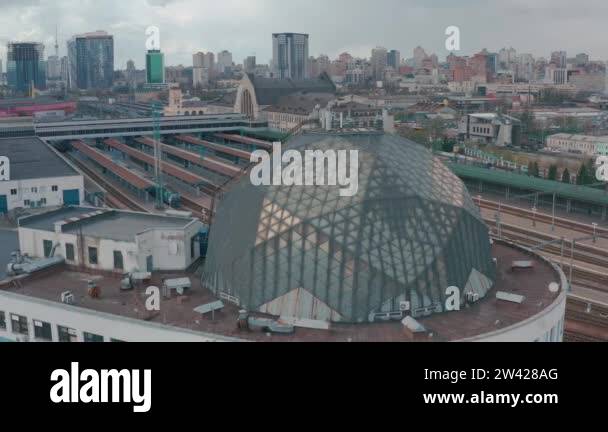 round glass roof of the building. the Soviet round atrium 4k Stock ...