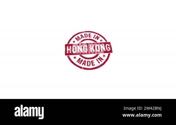 Made in Hong Kong stamp and hand stamping impact isolated animation ...