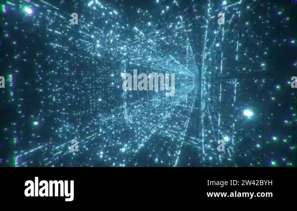 Digital technology tunnel. 3D Big Data Digital square corridor with futuristic matrix. Binary ...