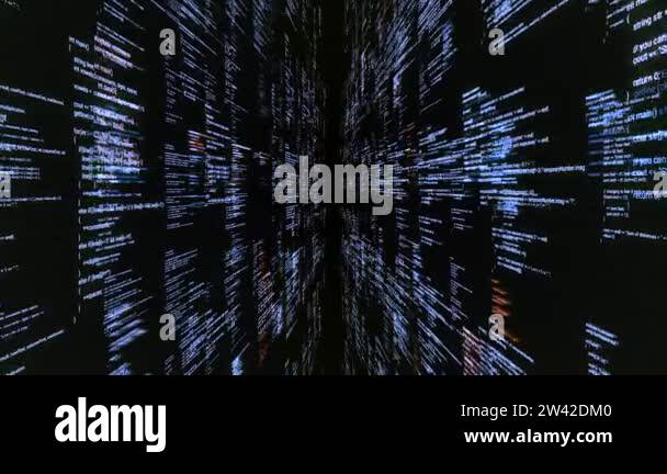 Source codes in cyberspace on black background. Animation. Dive into ...