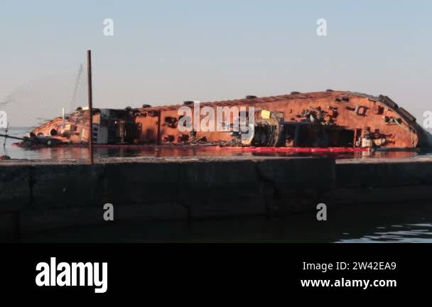 An oil tanker sank off the coast. A ship that ran aground. Ecological ...