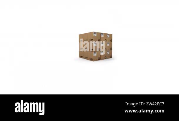 Animation of multiple stacked up cardboard boxes moving on white ...