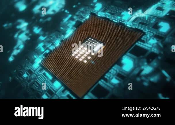 3D Render animation of AI Artificial intelligence in CPU chipset Stock ...