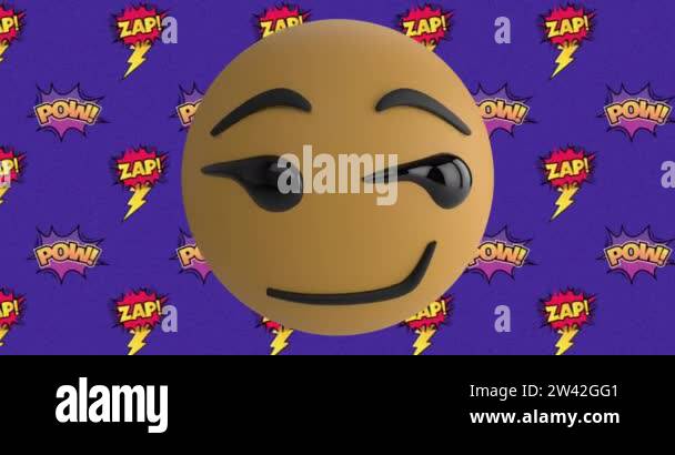 Animation of smirking face emoji with the Zap! and Pow! text written ...