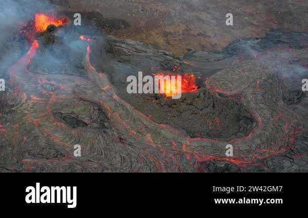 Flying Above lava eruption volcano, Mount Fagradalsfjall, Iceland4K ...