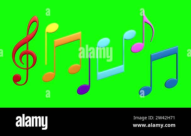 3d rendered animation of abstract music notes on green screen Stock ...