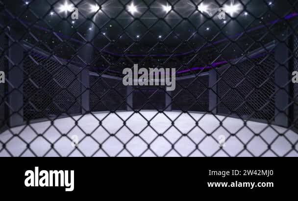 Empty fighting cage behind the chain link fence. Animation of sport ...