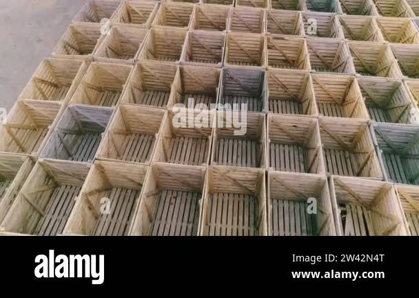 Folded empty wooden boxes in warehouses, boxes are designed for ...