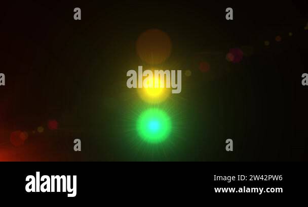 Animation of changing traffic lights glowing red spot of light lens ...