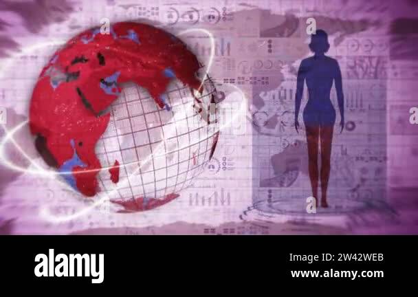 Woman and Earth. Medical hologram loop animation. Human virtual body ...
