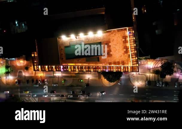 Nightlife of sidewalk in Copacabana, Rio de Janeiro, Brazil.Illuminated ...