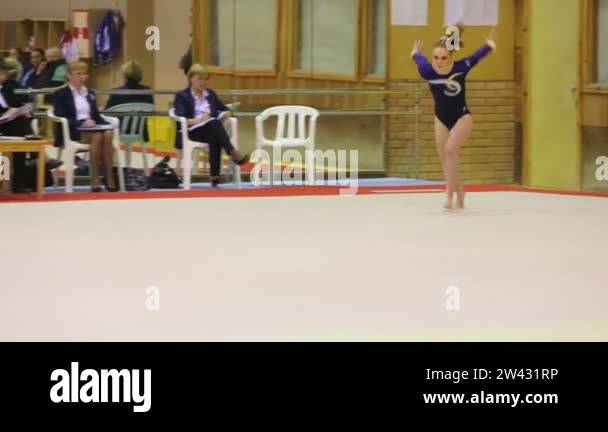 Girl somersaults at International Gymnastics Tournament Stock Video ...