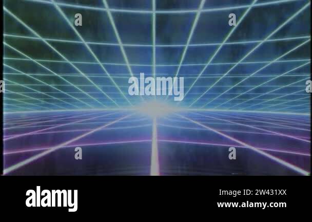 Retro 80s VHS tape video game intro landscape vector arcade wireframe ...