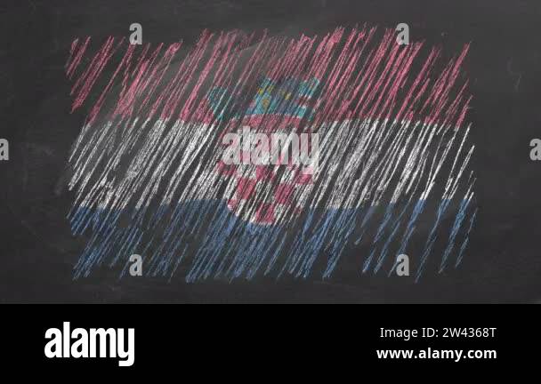 National flag of Croatia hand drawn with chalk on blackboard. Flag ...