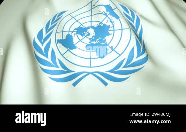Waving white flag with United Nations emblem, blue logo, 4k, loop ...