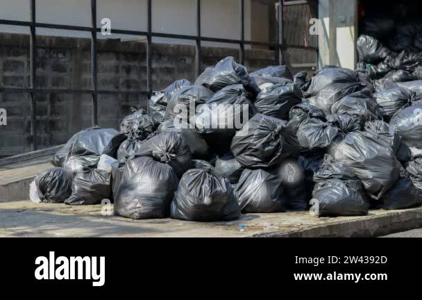 Garbage in the black bag with waste separation type and icon about ...