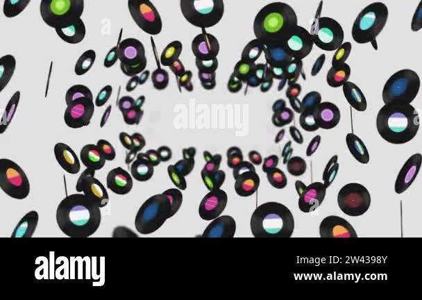 Flying many vinyl records on white background. Old technology. Retro ...