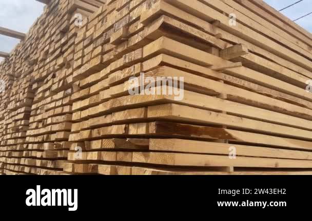 Wooden boards, lumber, industrial wood, timber. Pine wood timber stack ...