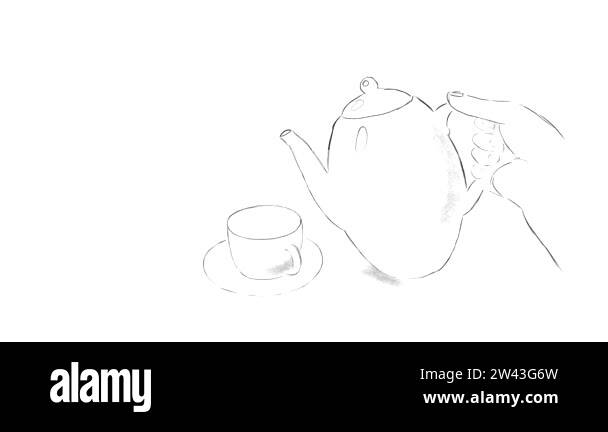 2d motion animation drawing of a hand pouring tea from a teapot into a ...