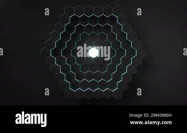 Animation abstract futuristic hexagons moving up, down. Polygon surface with luminous hexagon in ...