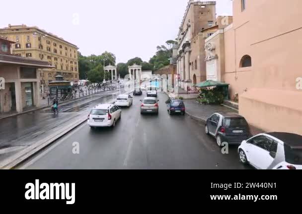 Drive through the old streets of Rome. Streets of Rome with a car ...
