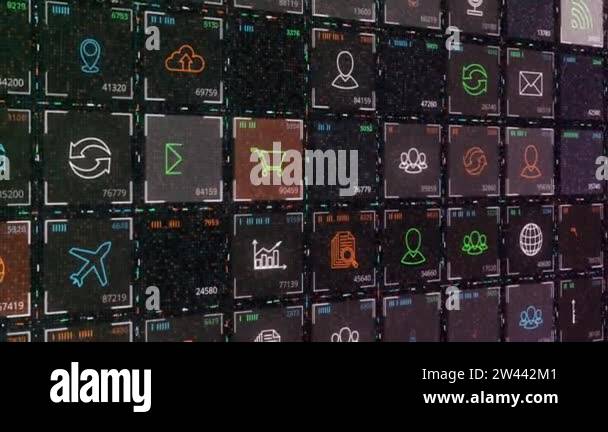 Abstract digital field of many symbols of the internet world in brown ...