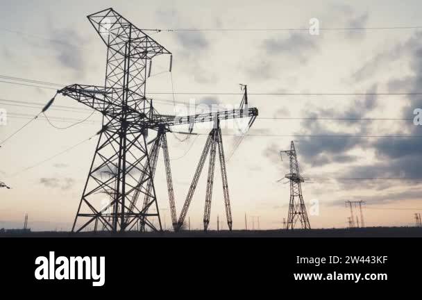 High voltage power station. Wide angle, high voltage substation with ...