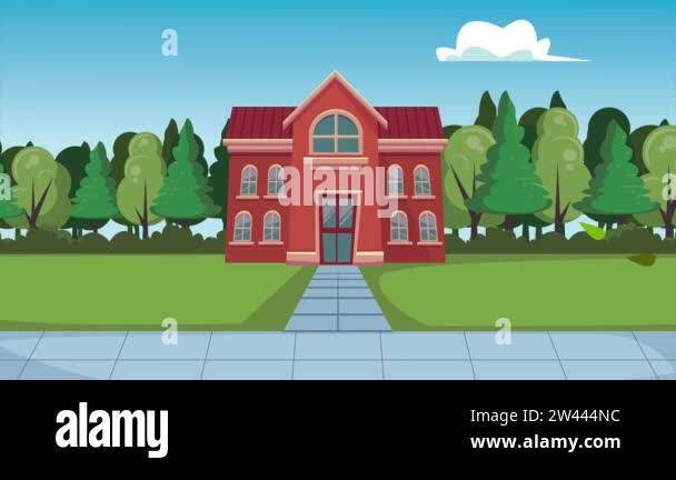 back to school animation with building facade Stock Video Footage - Alamy