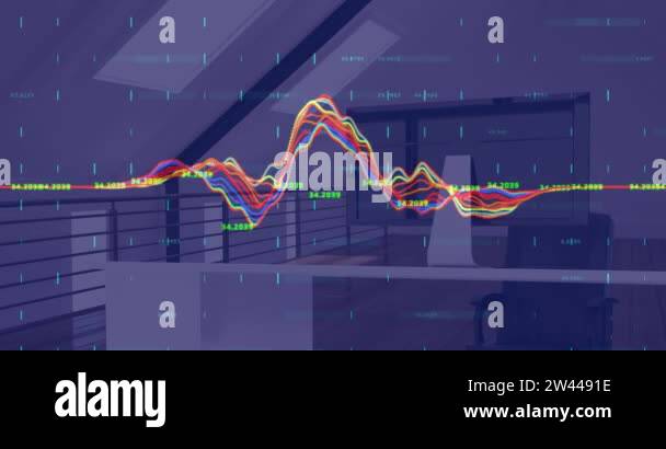 Digital animation of financial data processing against 3d model of ...