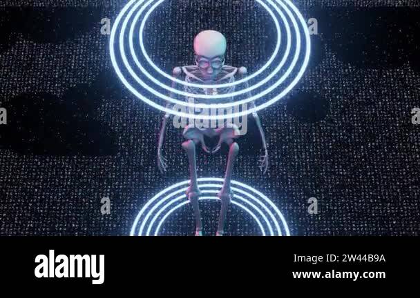 Futuristic sci fi skeleton opening his jaw at camera Stock Video ...