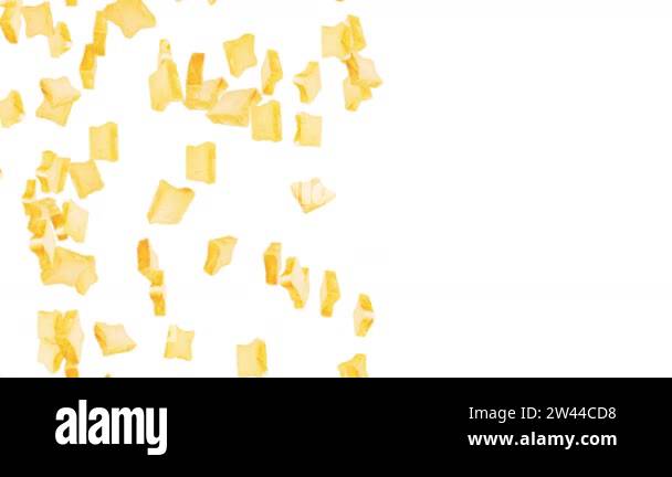 Flying many plain bread slices on white background. Foodstuff, Food and ...