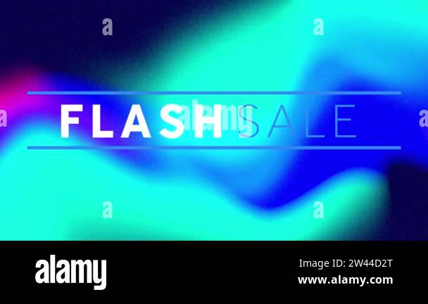 Digital animation of flash sale against liquid texture effect on colorful background. computer ...