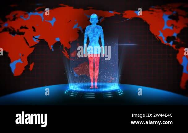 Woman and Earth. Medical hologram loop animation. Human virtual body ...