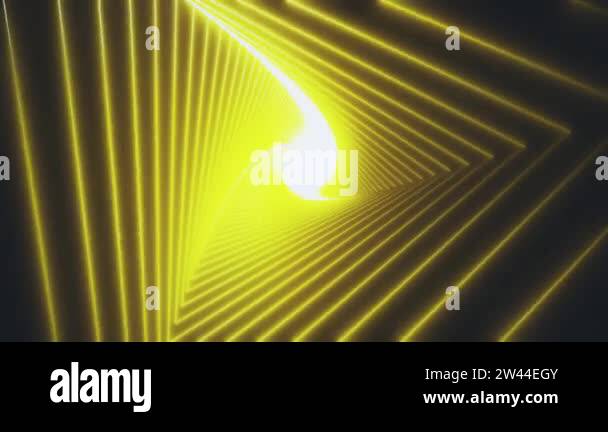 Retro Abstract triangle yellow glowing VJ tunnel video for edm music animation. Flight sci-fi ...