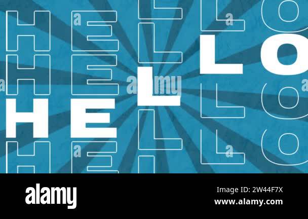 Digital animation of hello text against radial blue background ...