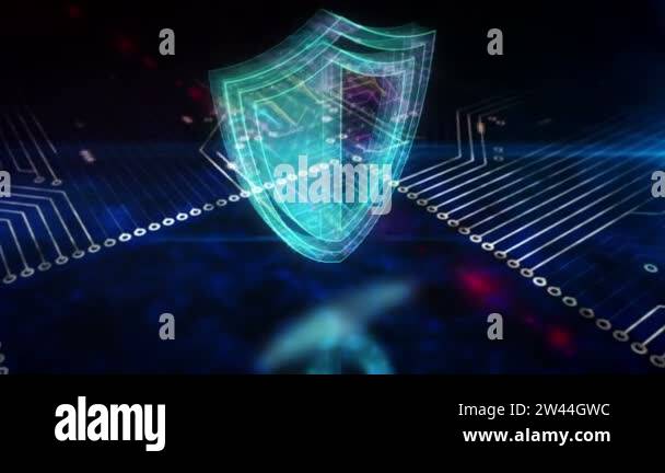 Cyber security with shield symbol. Firewall and digital protection ...