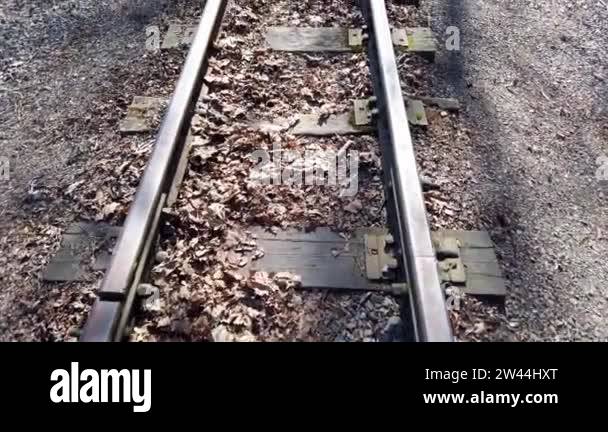 Narrow-gauge railway. Railway road. Rails and railroad tie Stock Video ...