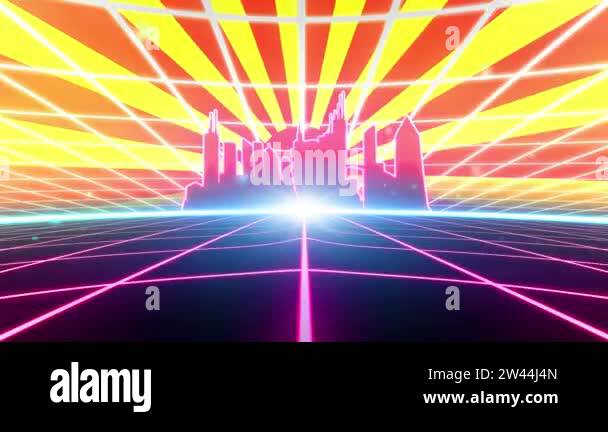 Retro 80s VHS tape video game intro landscape vector arcade wireframe ...