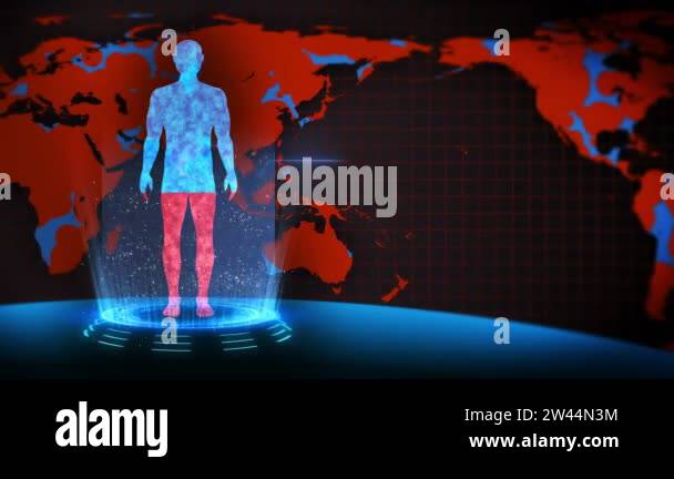 Man and Earth. Medical hologram loop animation. Human virtual body ...