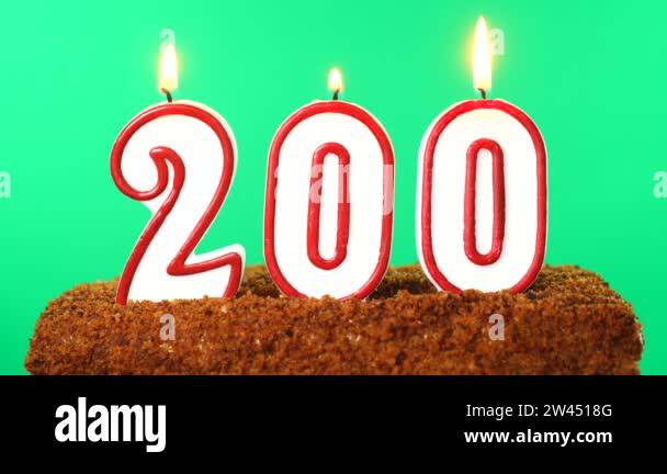 Cake with the number 200 lighted candle. Chroma key. Green Screen ...