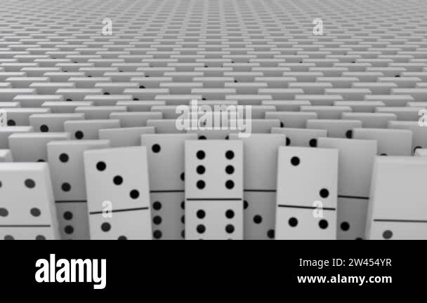 3D animation of a set of white Domino cubes that start falling from the ...