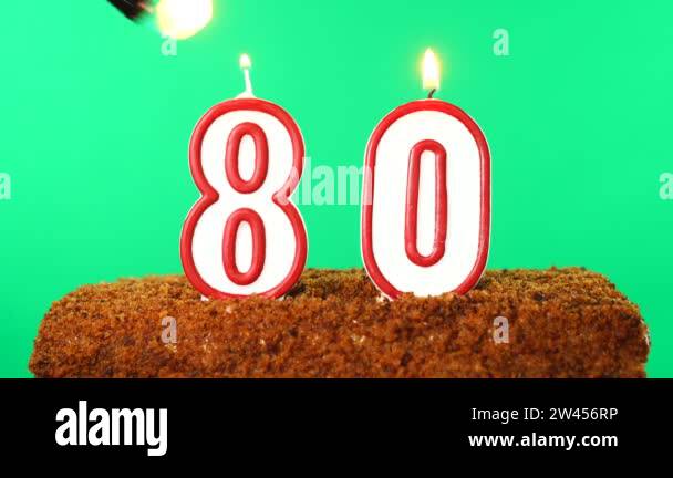 Cake with the number 80 lighted candle. Chroma key. Green Screen ...