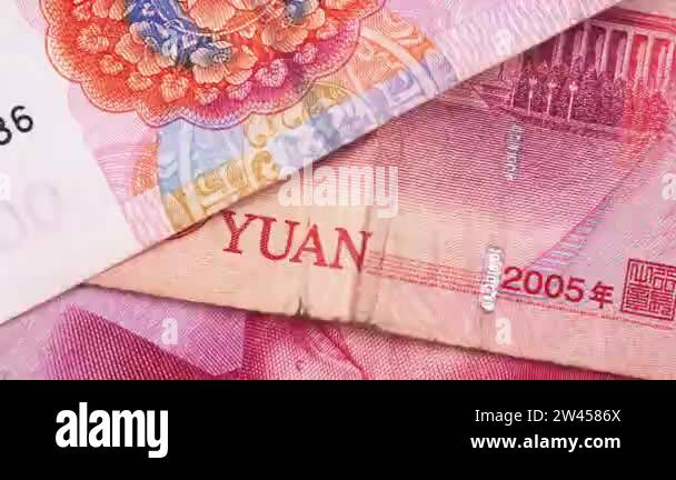 Stop motion animation of Chinas currency Yuan notes. Chinese money ...