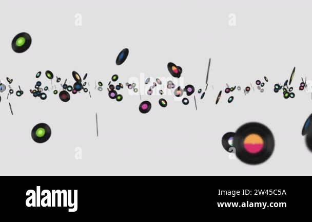 Flying many vinyl records on white background. Old technology. Retro ...