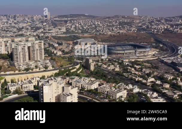 Teddy and Arena Stadium in Jerusalem Aerial viewMalha neighbourhood and ...
