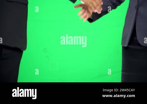 Business handshake on green screen background, partnership trust ...