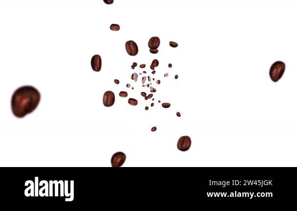 Flying many coffee beans on white background. Caffeine drink, Breakfast ...