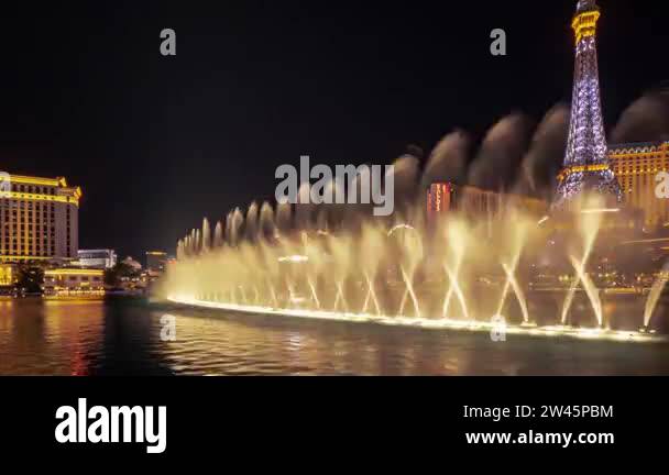 Las Vegas, NV - January 27th, 2019: The Fountains of Bellagio light up the night with water jets ...